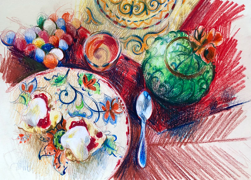 Colored Pencil Drawing: Tea & Scones · Art Prof